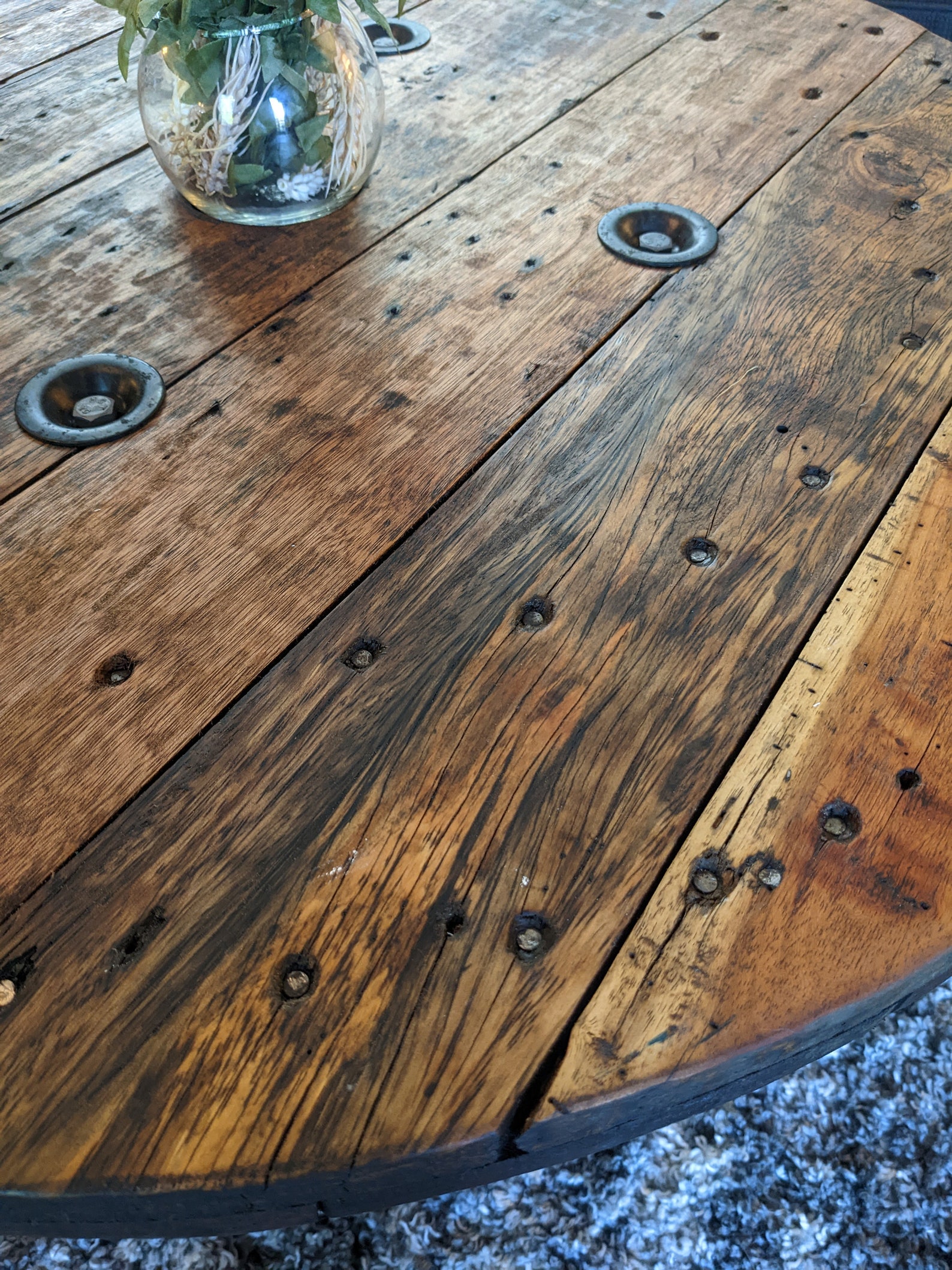 Upcycled Round Spool Coffee Table- Reclaimed Wood & Metal - Etsy