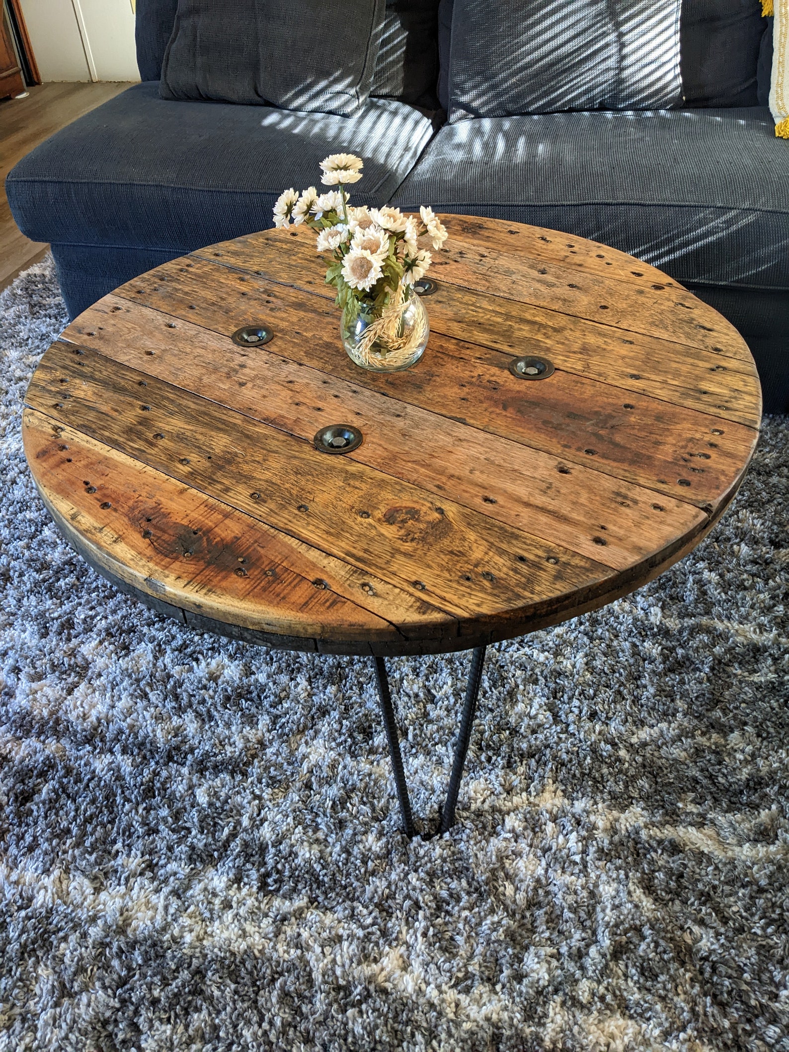 Upcycled Round Spool Coffee Table- Reclaimed Wood & Metal - Etsy