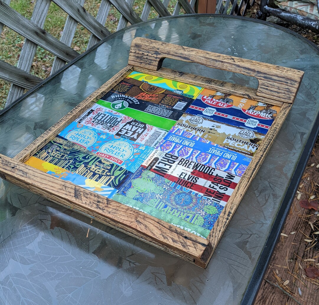 Craft Beer Lovers Serving Tray- Upcycled- Reclaimed Wood- Aluminum Cans ...