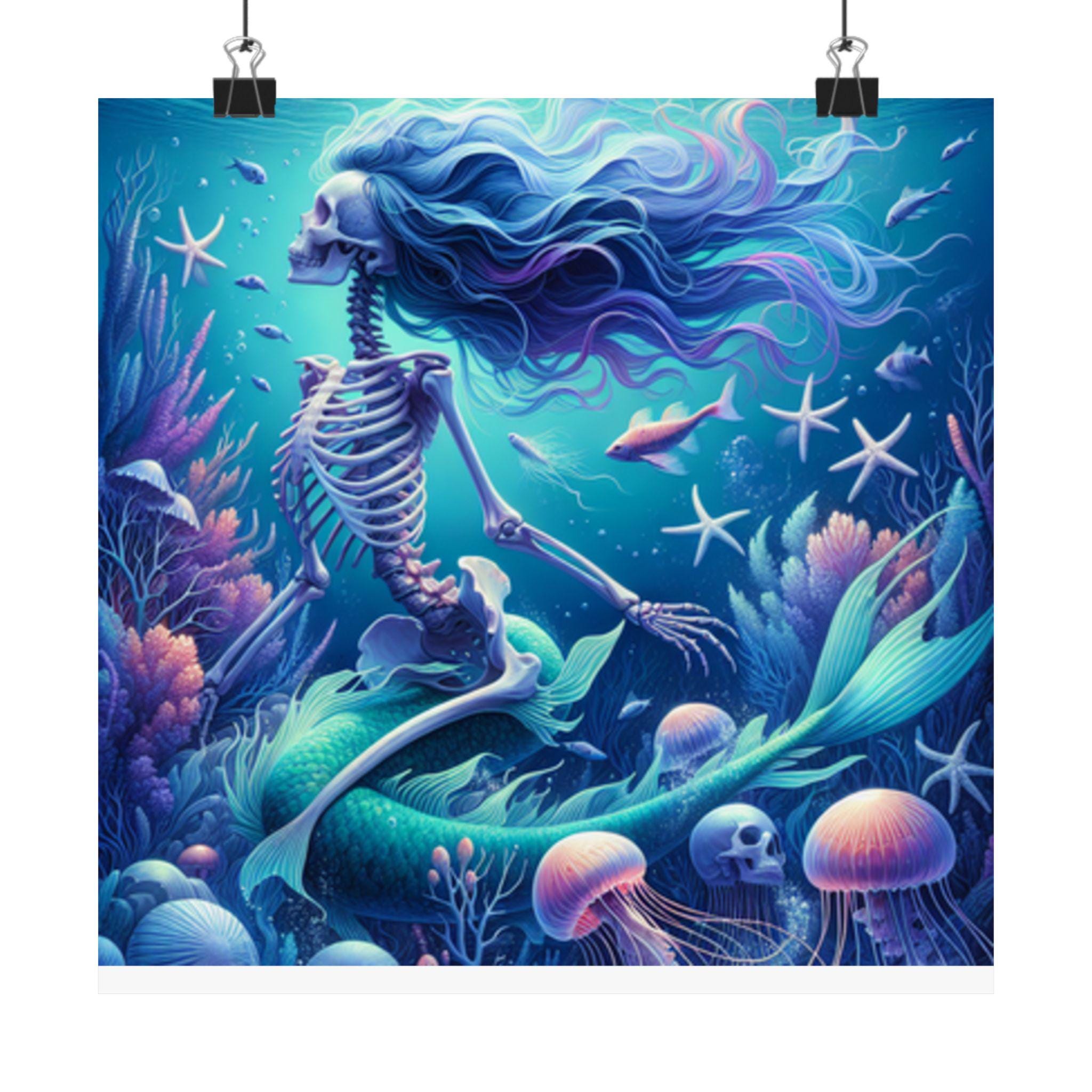 Skeleton Mermaid Matte Poster, Gothic Wall Art, Wall Decor, Halloween ...