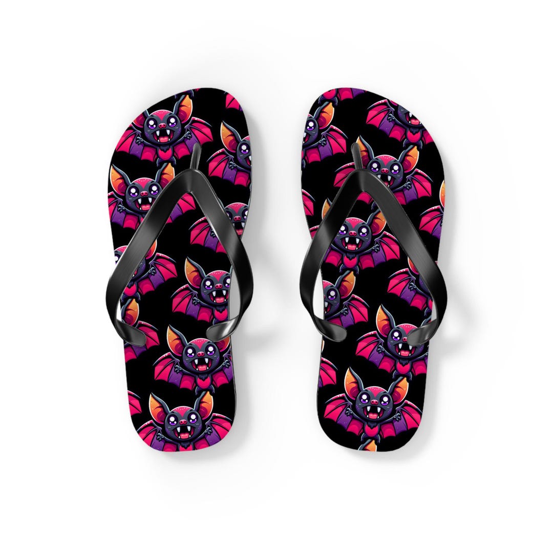 Vampire Bat Flip Flops, Halloween Sandals, Spooky Footwear, Cute Bat ...