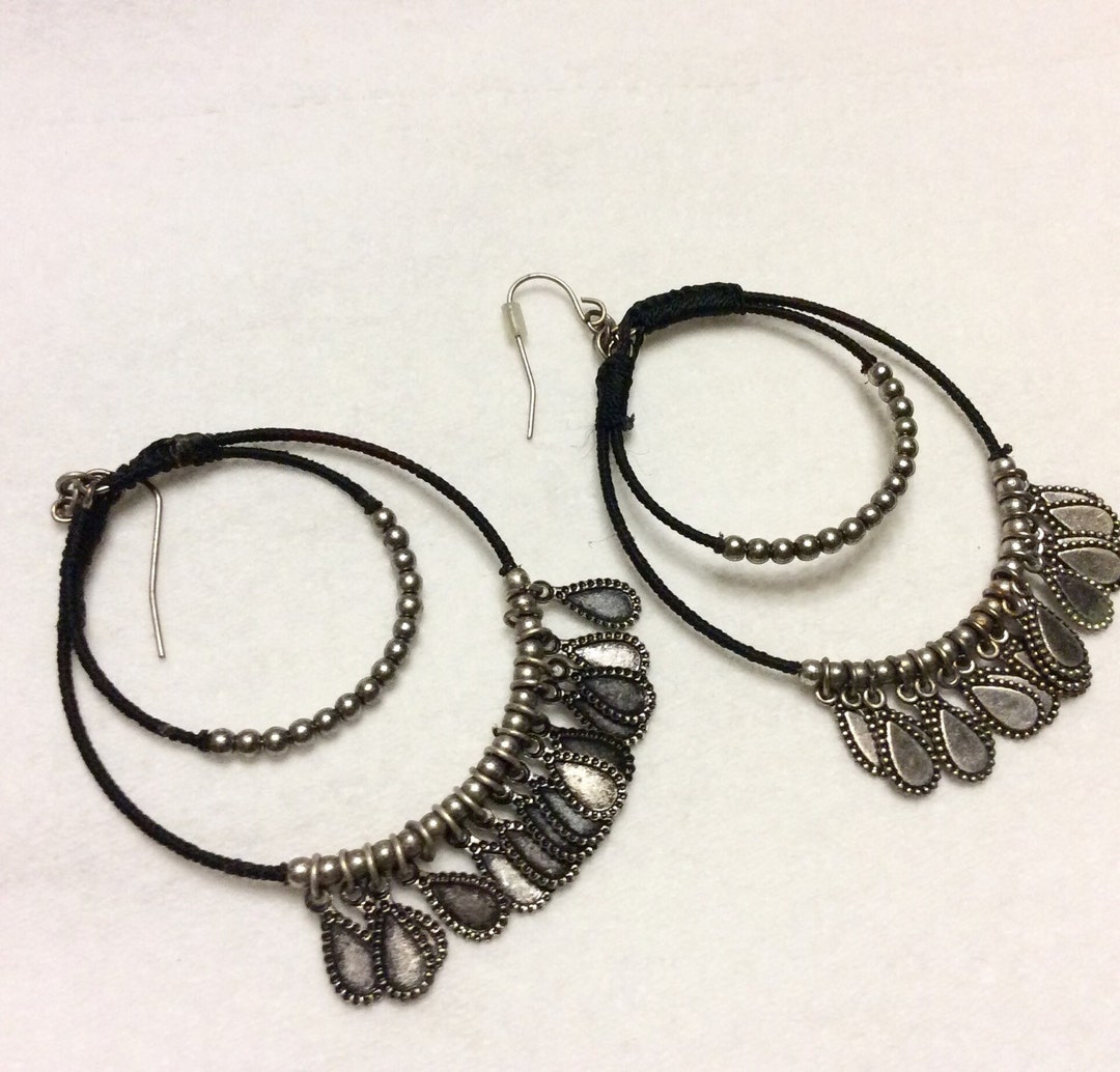 Vintage 1980's Hoops With Silver Dangles and Beads Earrings. - Etsy
