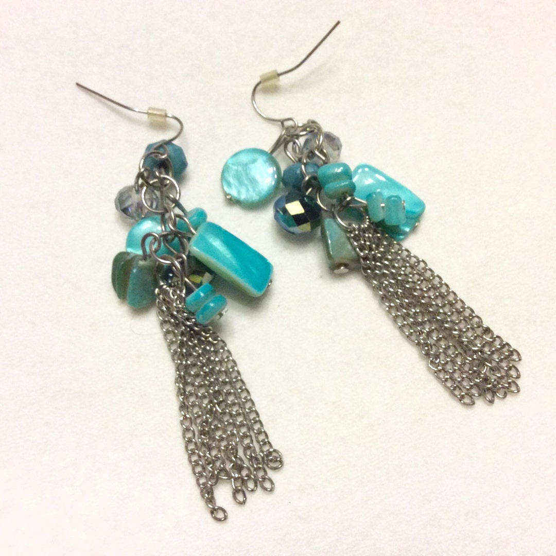 Blue Turquoise Colored Abalone Sea Shell Chain Tassels - Etsy