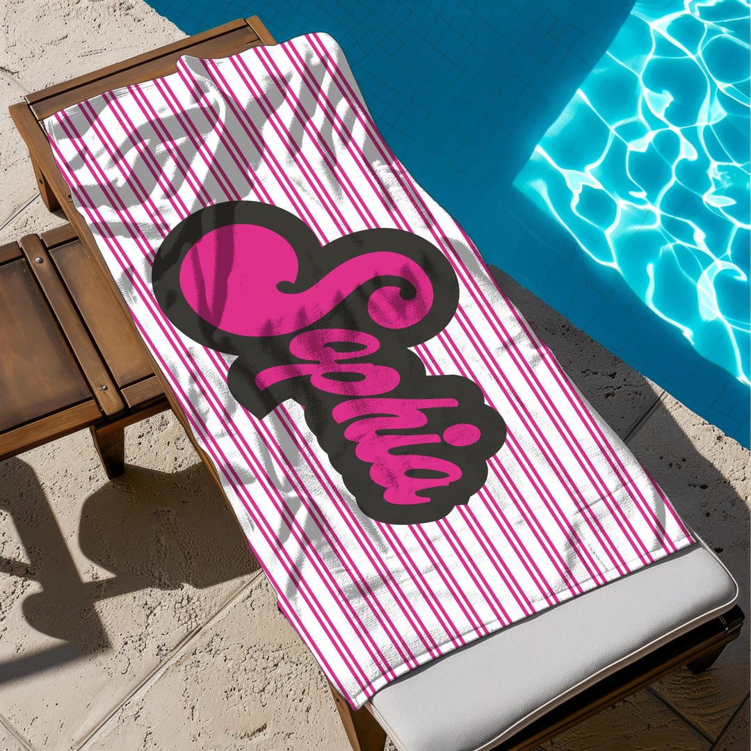 Custom Retro Beach Towel,personalized Striped Pool Towel,family ...
