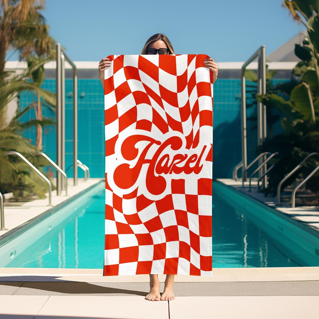 Personalized Checkered Name Beach Towel, Customized Vans Retro Pattern ...