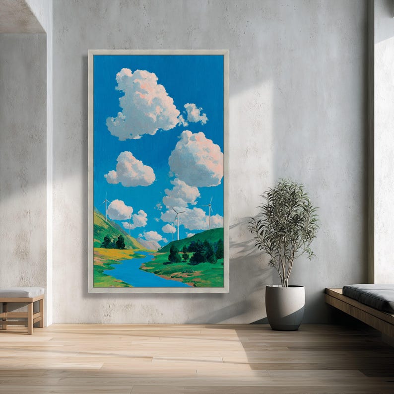 David Hockney Inspired Landscape Canvas, Blue Sky With Clouds, Wind ...