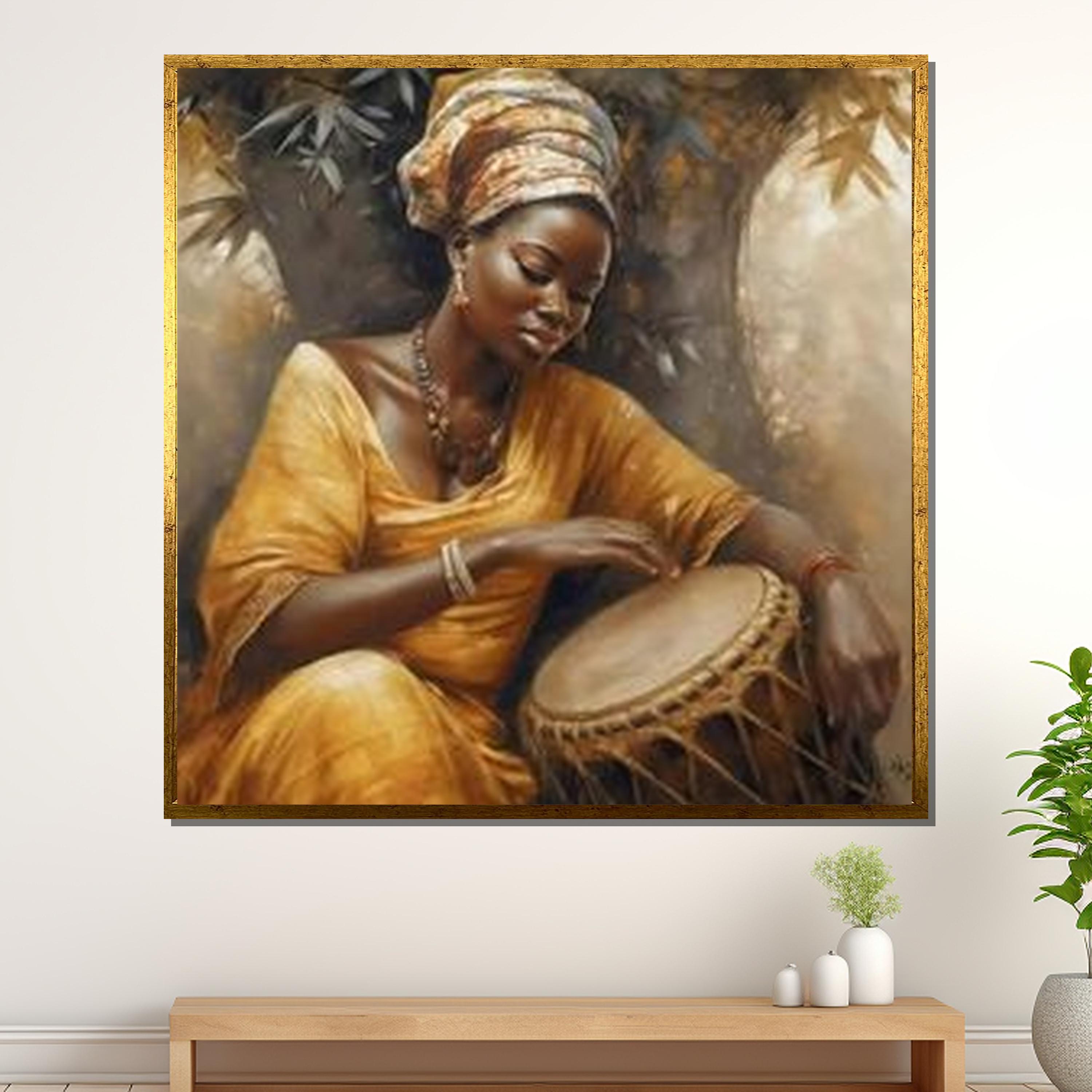 African Woman Playing Drum Art, Traditional African Culture Canvas ...