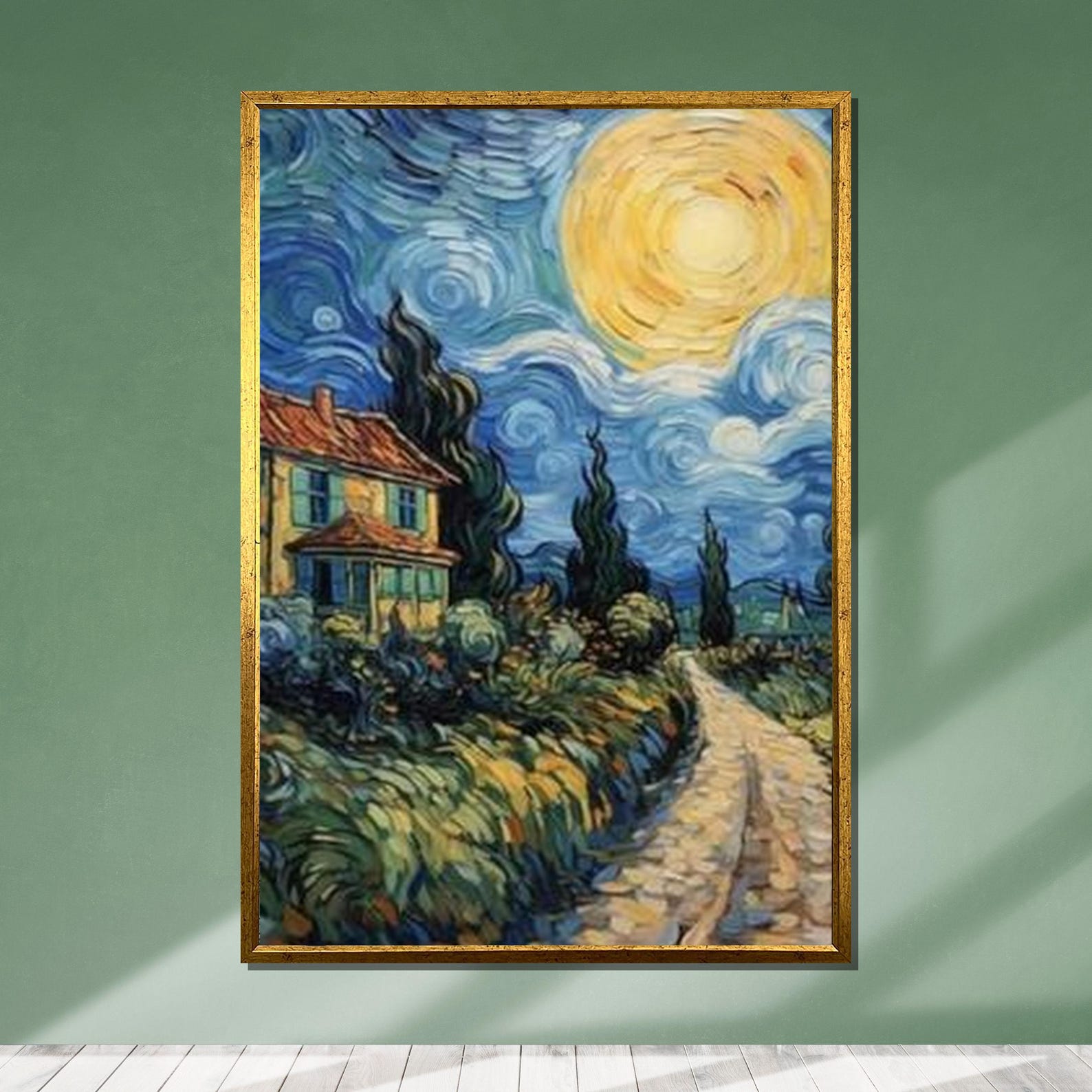 Van Gogh Starry Night Cottage Canvas Print: Impressionist Landscape Art ...