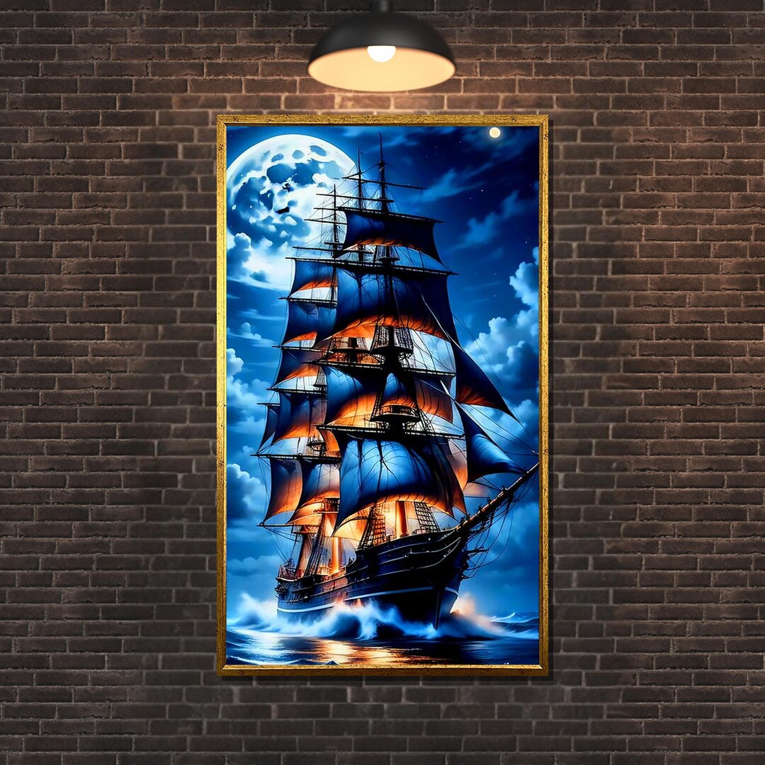 Moonlit Sailing Ship Canvas, Majestic Night Sea Art, Nautical Wall ...
