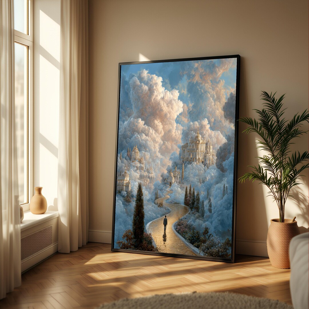 Thomas Kinkade Inspired Dreamy Pathway Canvas, Surreal Clouds Landscape ...