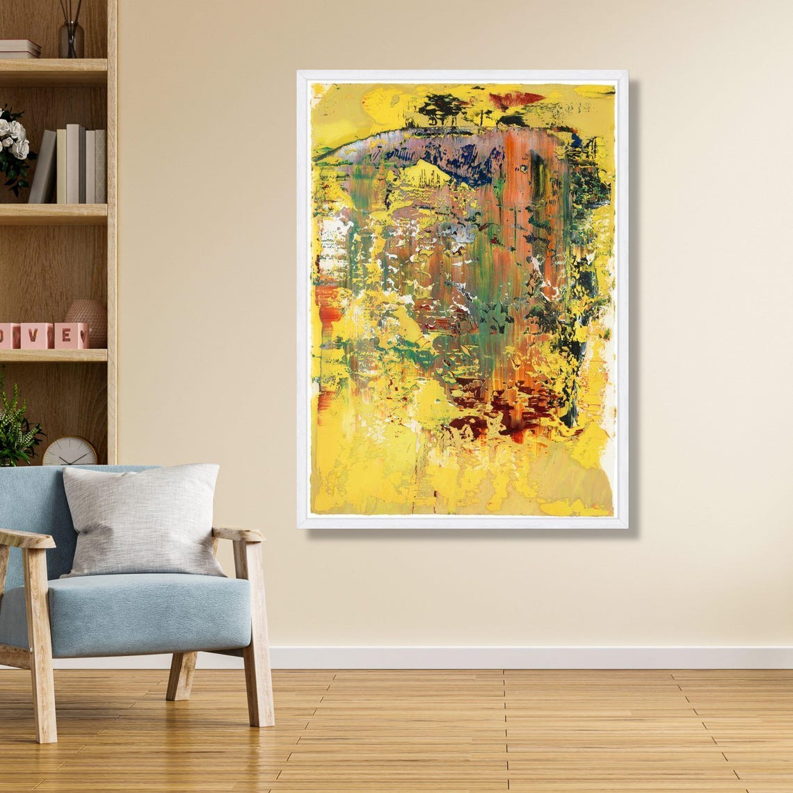 Gerhard Richter Style Abstract Canvas Art, Yellow Green Orange - Etsy