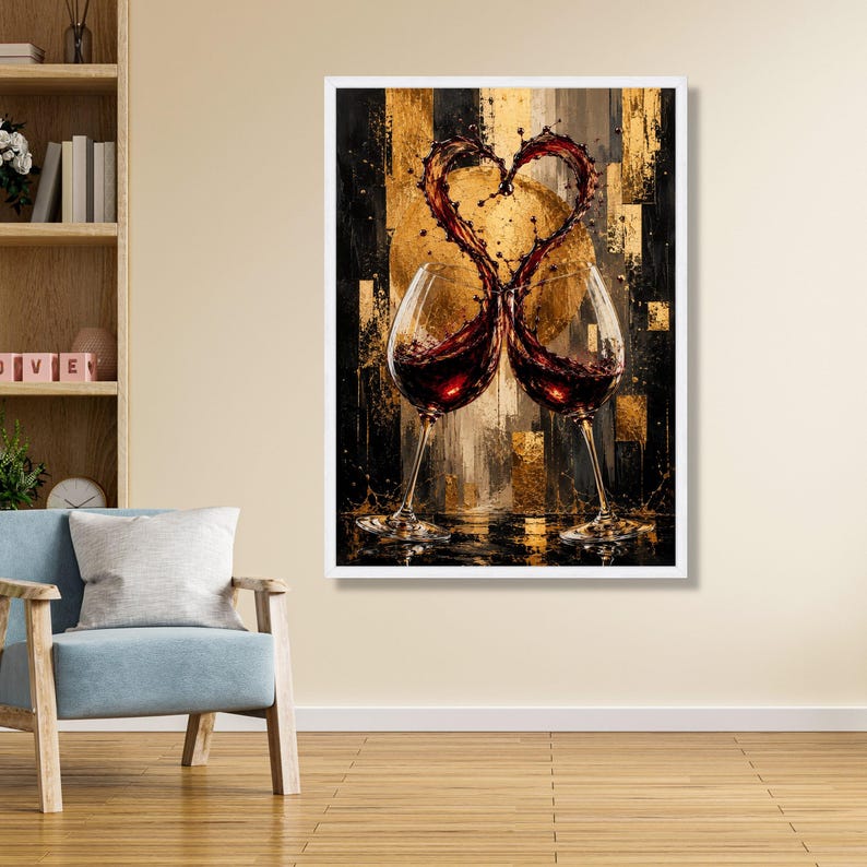 Romantic Wine Toast Canvas, Red Wine Splash Wall Art, Heart Shape Wine ...