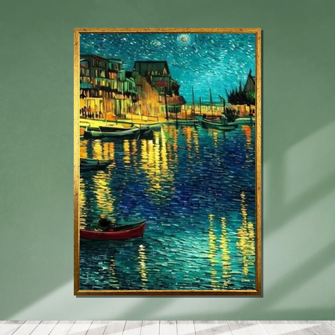 Van Gogh Starry Night Over Water Canvas Art: Impressionist Harbor ...