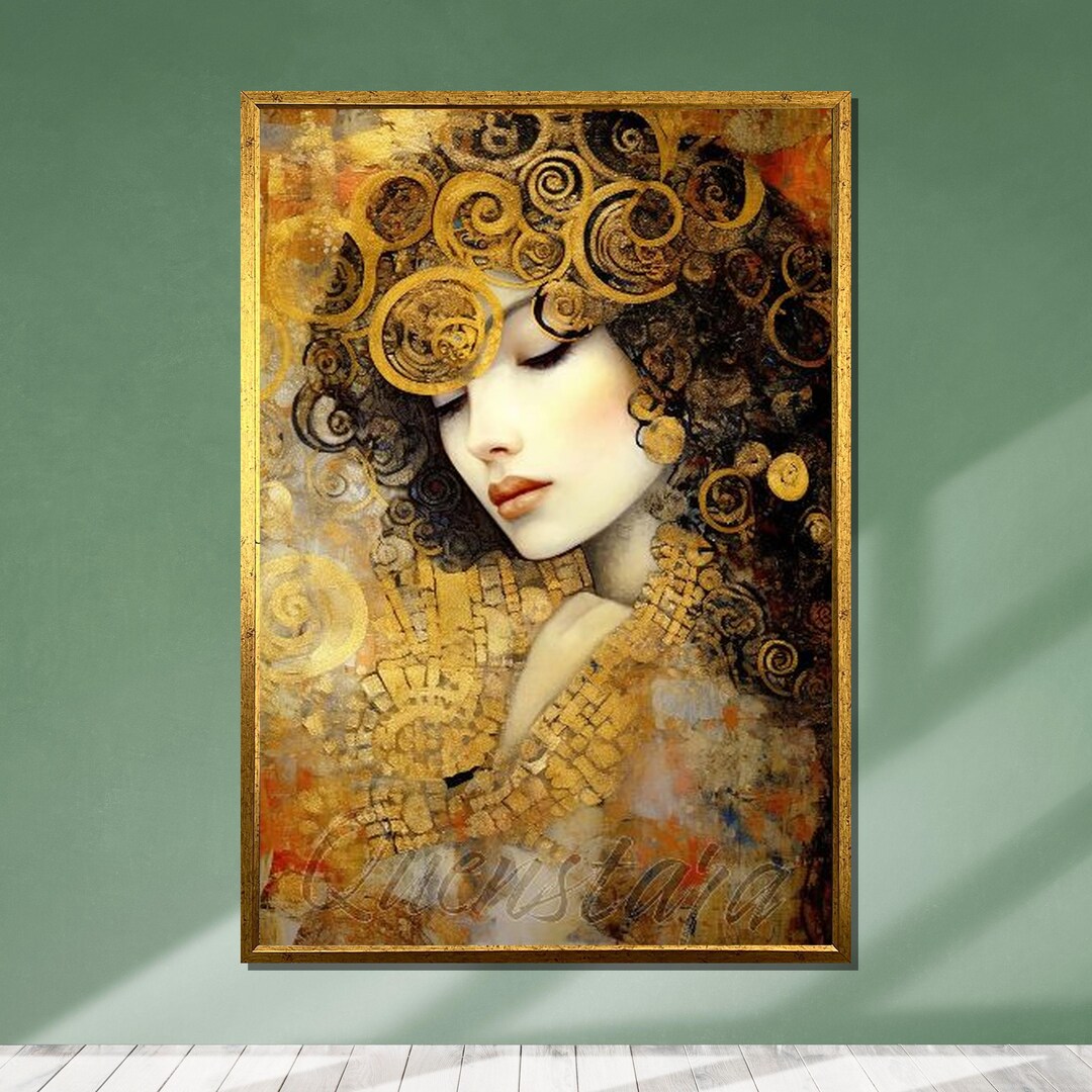 Gustav Klimt-inspired Portrait Canvas, Golden Dream Wall Art, Klimt ...