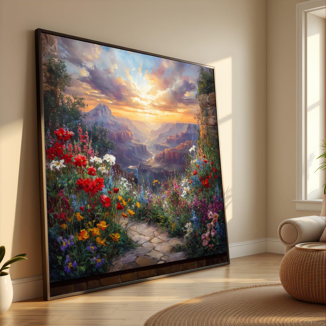 Thomas Kinkade Canyon Sunrise Canvas, Floral Pathway Wall Art, Colorful ...