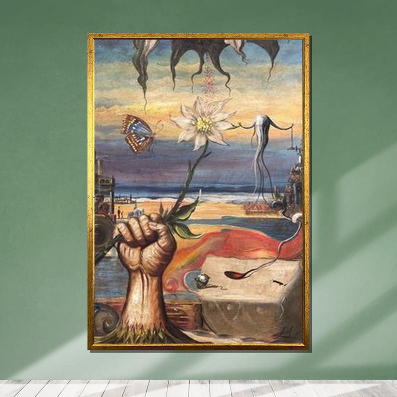 Salvador Dalí Surrealist Canvas Print: Hand and Flower Dreamscape - Etsy