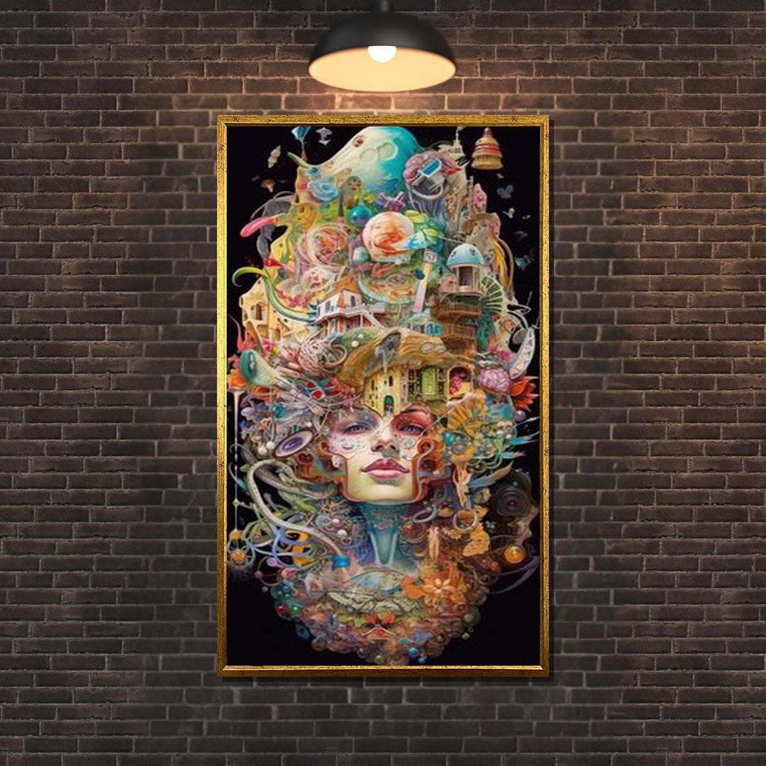 Surreal Dreamscape Collage, Abstract Face Art, Psychedelic Canvas ...