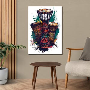 African Drums Art, Colorful Tribal Djembe Canvas, Music-inspired Wall ...