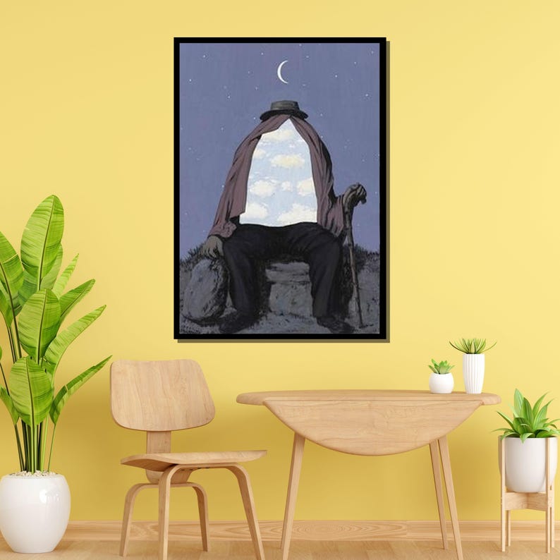 René Magritte Inspired Surreal Man Under Moon Print, Dreamlike Sky ...