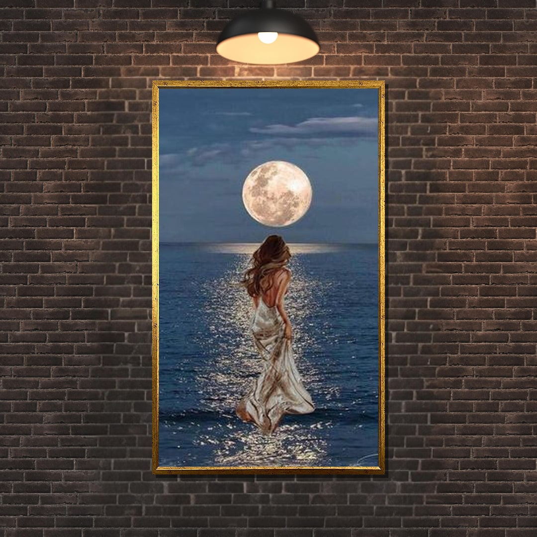 Moonlit Woman Canvas Art: Dreamy Ocean Scene, Ready to Hang - Etsy