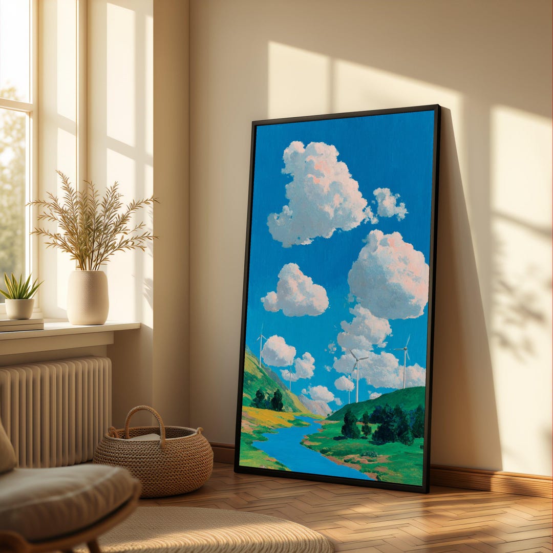 David Hockney Inspired Landscape Canvas, Blue Sky With Clouds, Wind ...