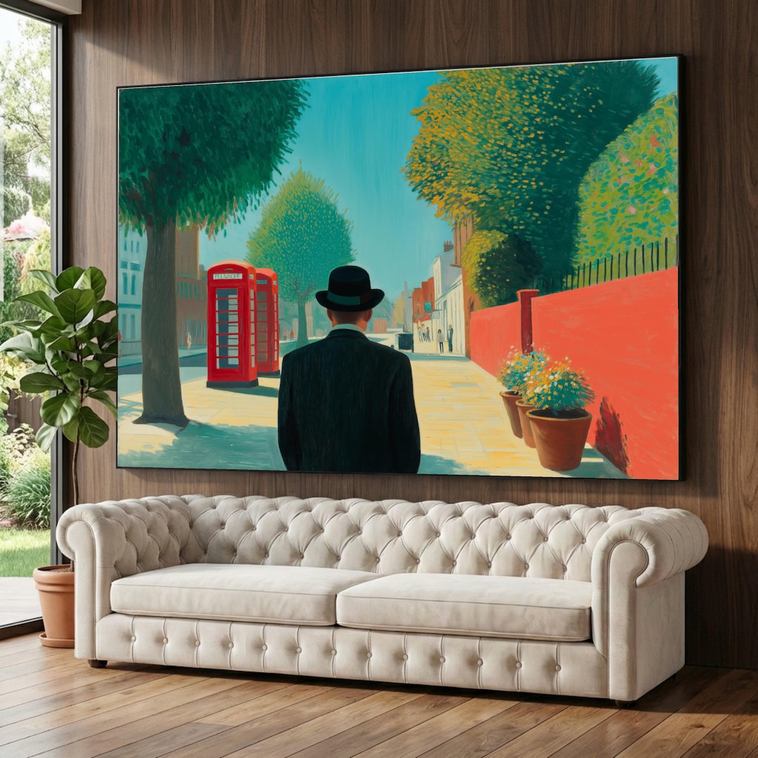 London Street Scene Canvas, David Hockney Inspired Wall Art, Red Phone ...