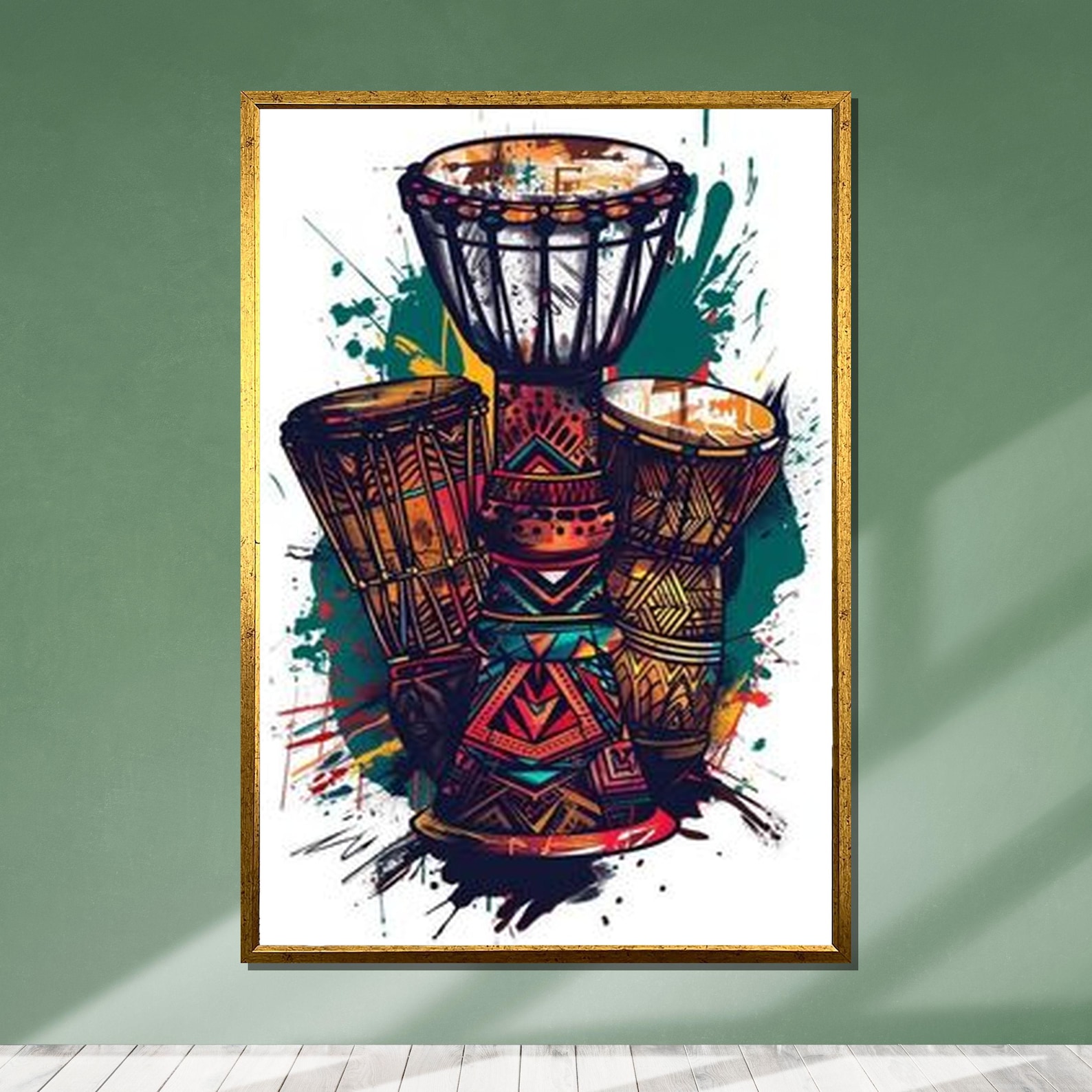 African Drums Art, Colorful Tribal Djembe Canvas, Music-inspired Wall ...