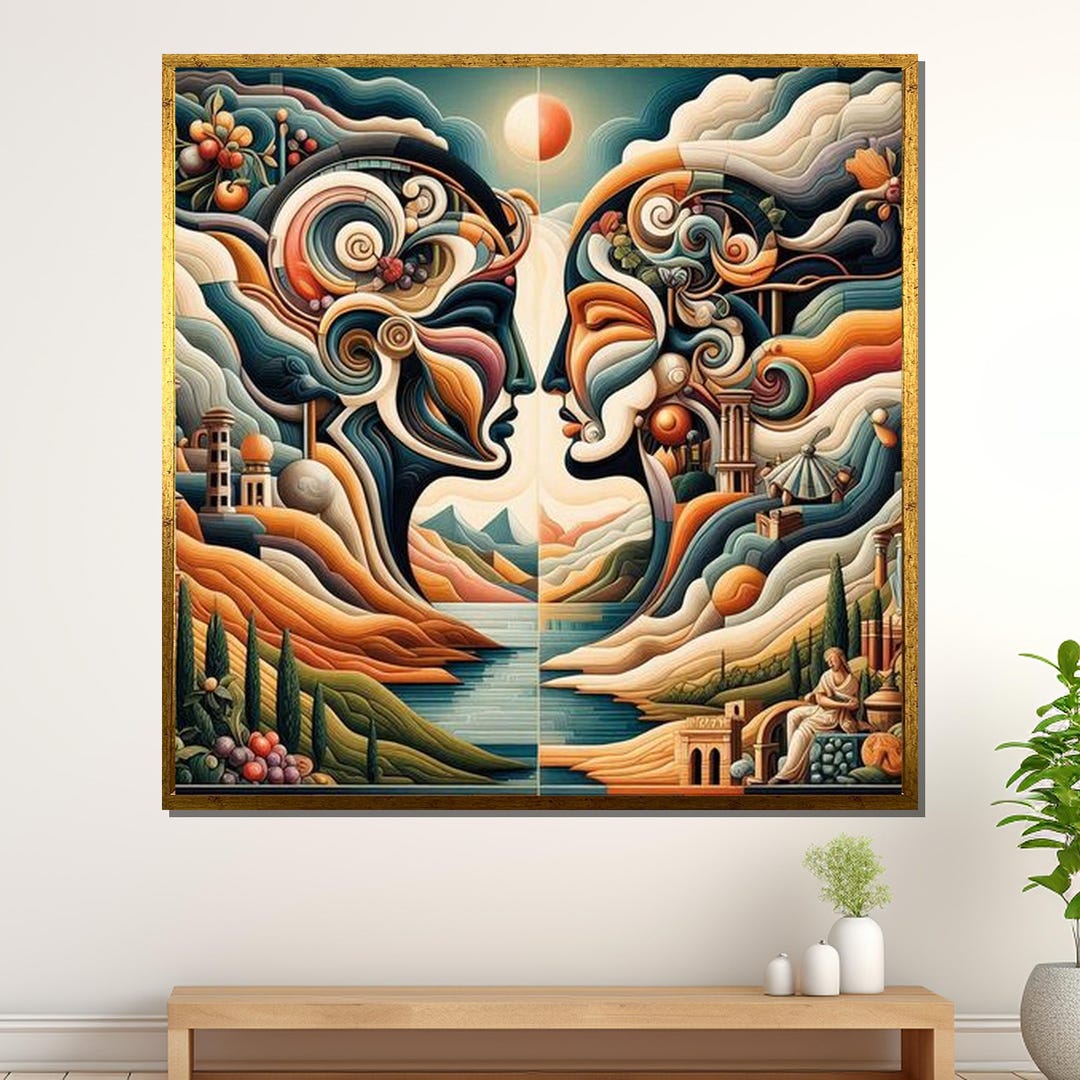 Salvador Dalí Inspired Surreal Faces Landscape Print, Abstract ...