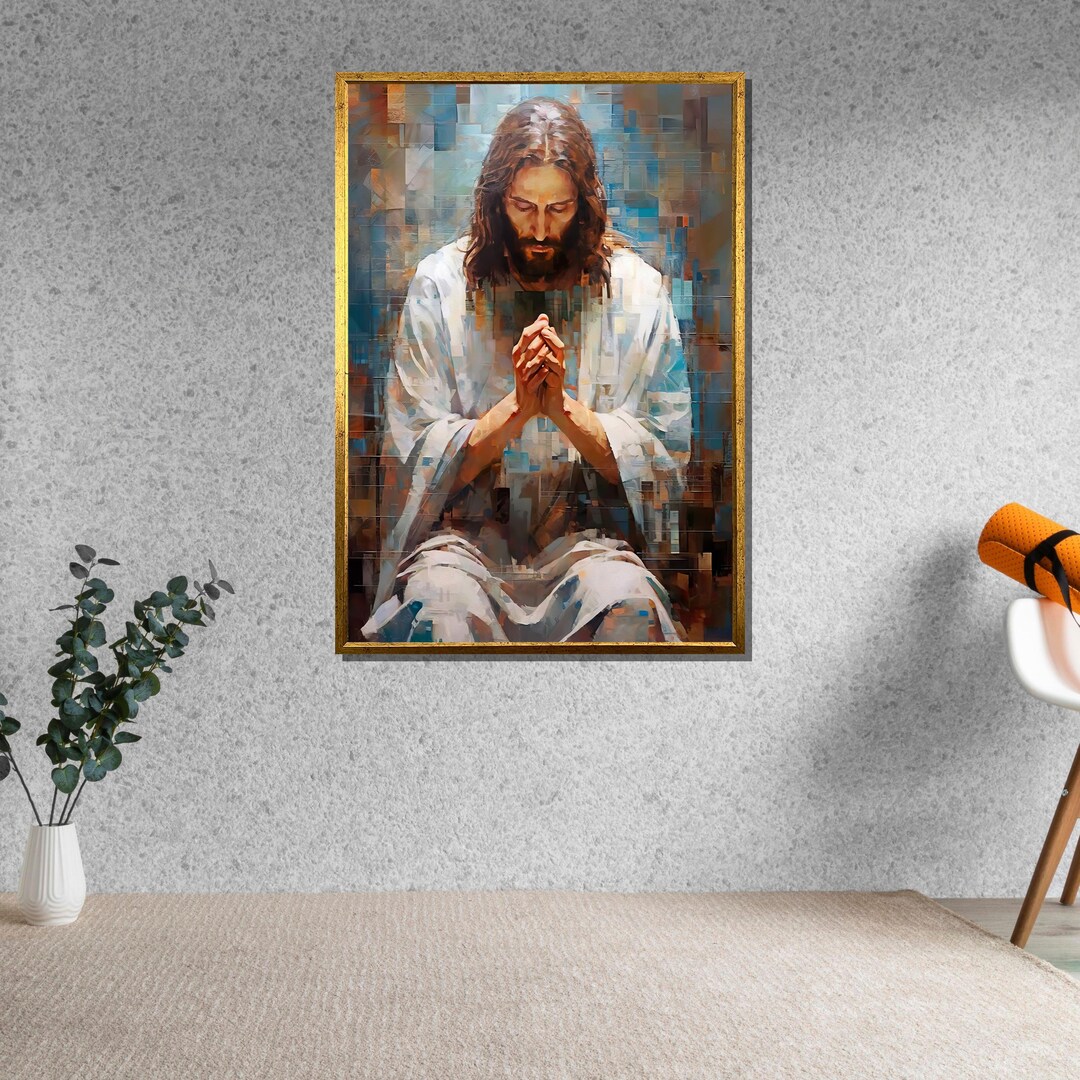 Jesus in Prayer Art, Spiritual Wall Art, Abstract Religious Canvas ...