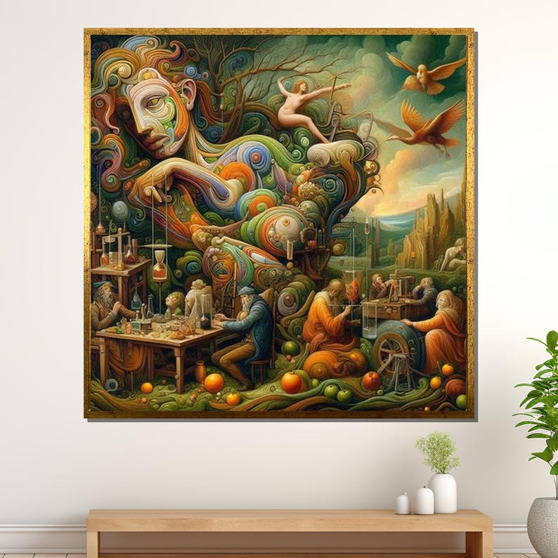 Salvador Dali Art, Surrealist Laboratory Fantasy Art, Dalí-inspired Dreamscape Canvas, Vibrant ...
