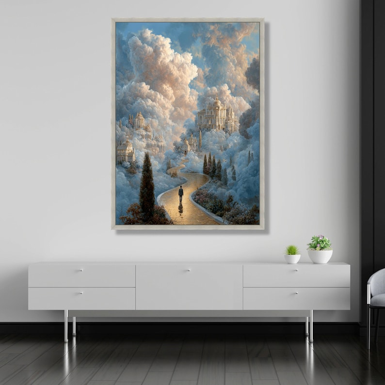 Thomas Kinkade Inspired Dreamy Pathway Canvas, Surreal Clouds Landscape ...