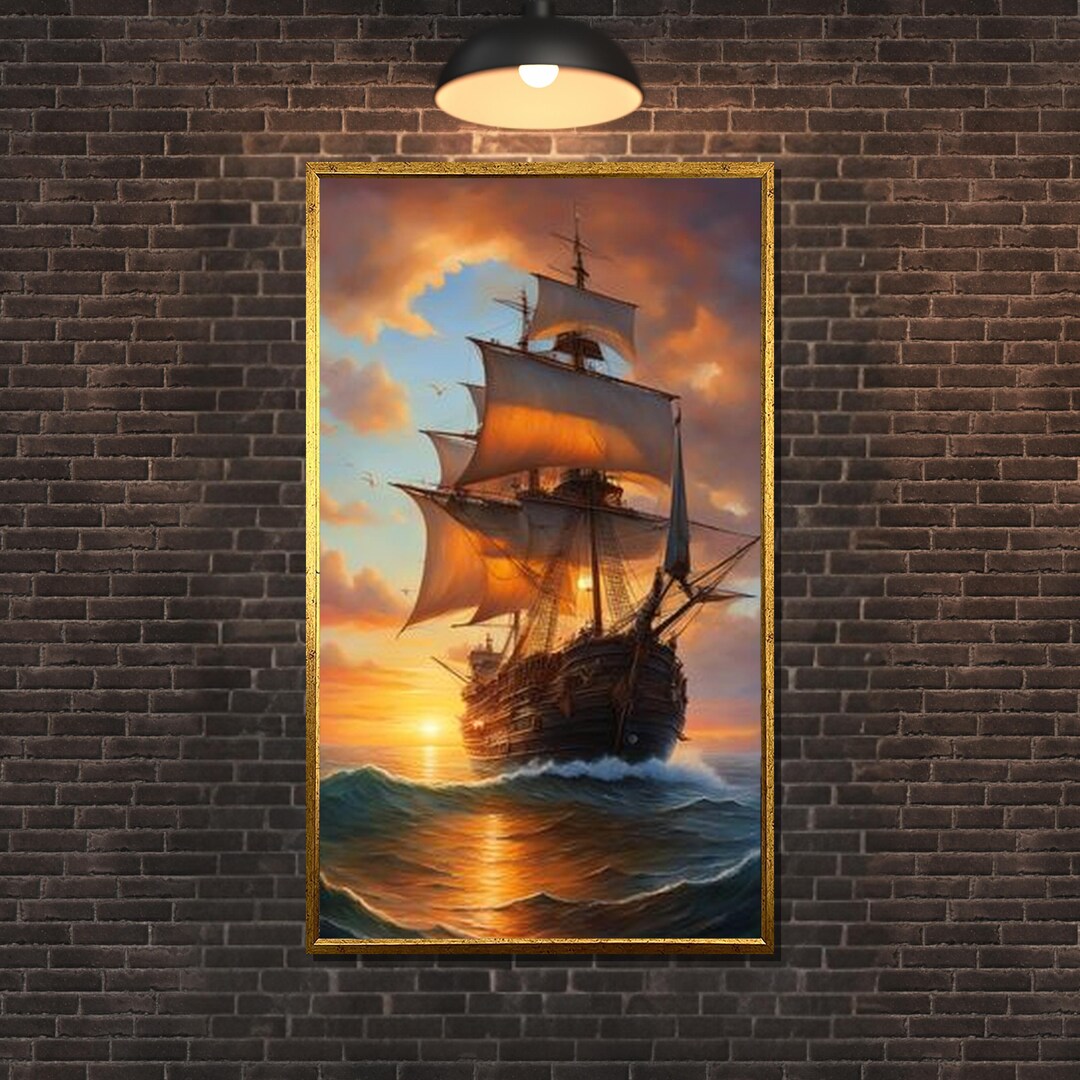 Majestic Sunset Ship Canvas, Nautical Wall Art Print, Sailing Ship ...