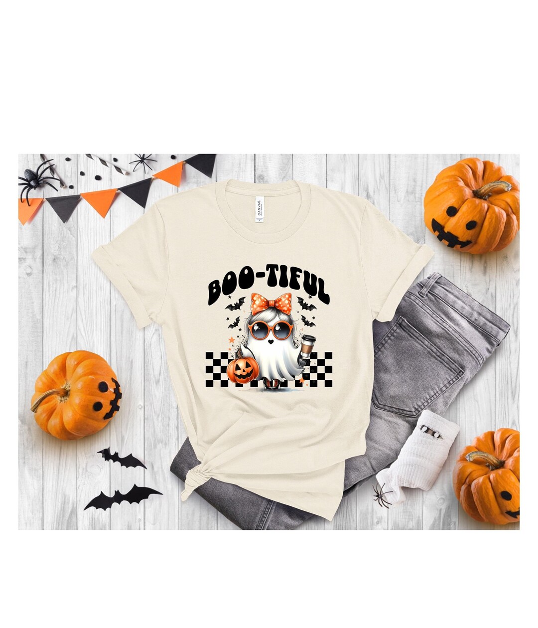 Bootiful Cute Ghost Halloween Shirt Halloween Shirt Women's Custom ...