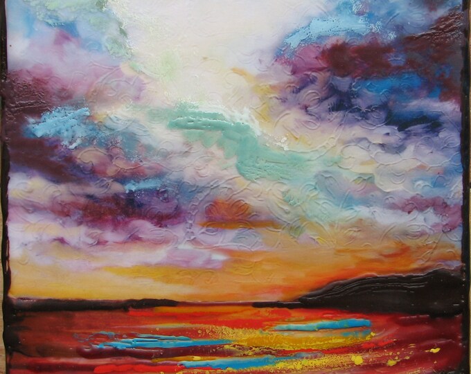 Encaustic Beeswax Painting Collage Indian Summer in Lawrencetown, 8x8 ...