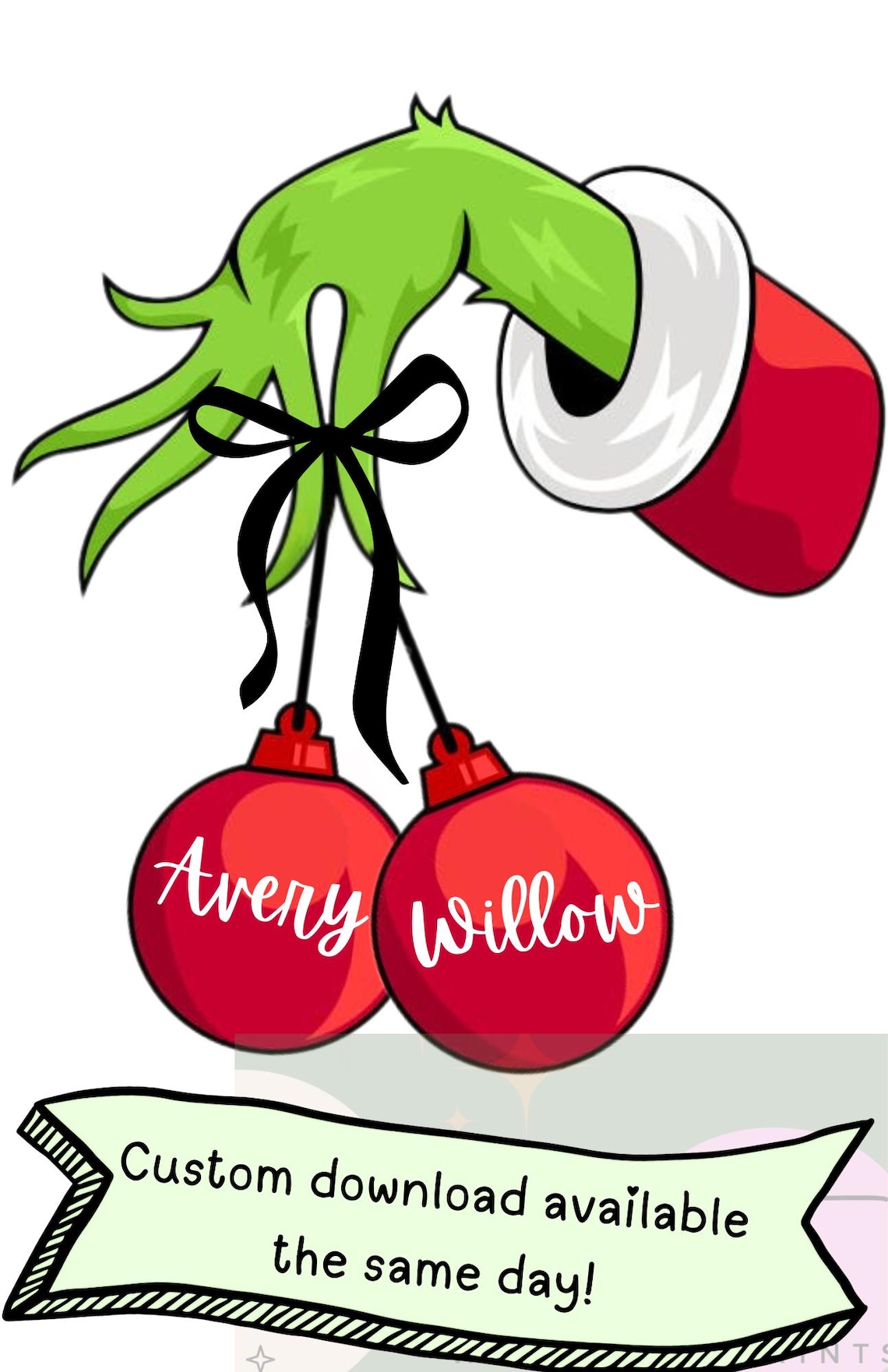Digital Download: Cute Grinch Hand Holding Custom Named Ornaments - Etsy