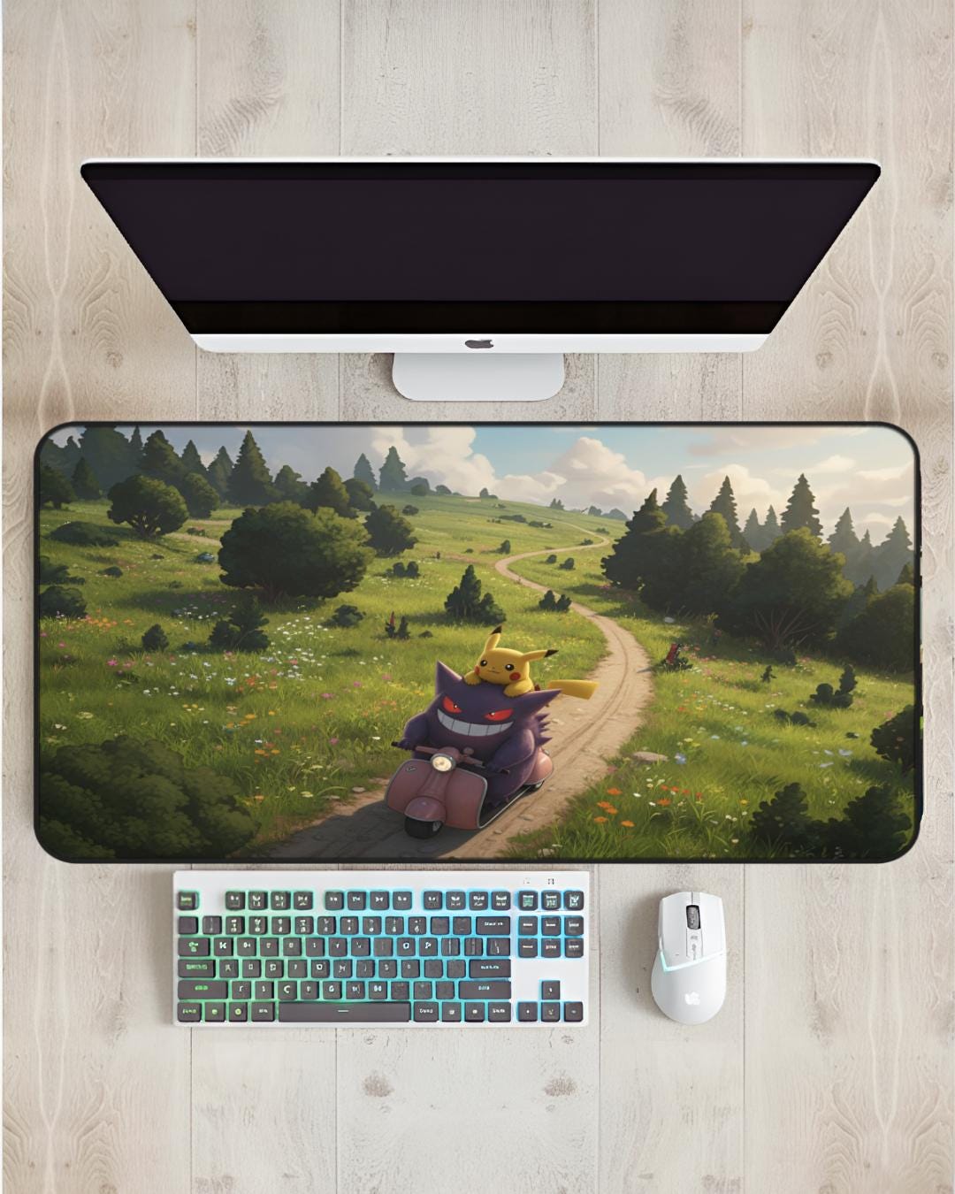 Cute Pokemon Mousepad, Gengar & Pikachu Scooter Ride, Kawaii Gaming ...