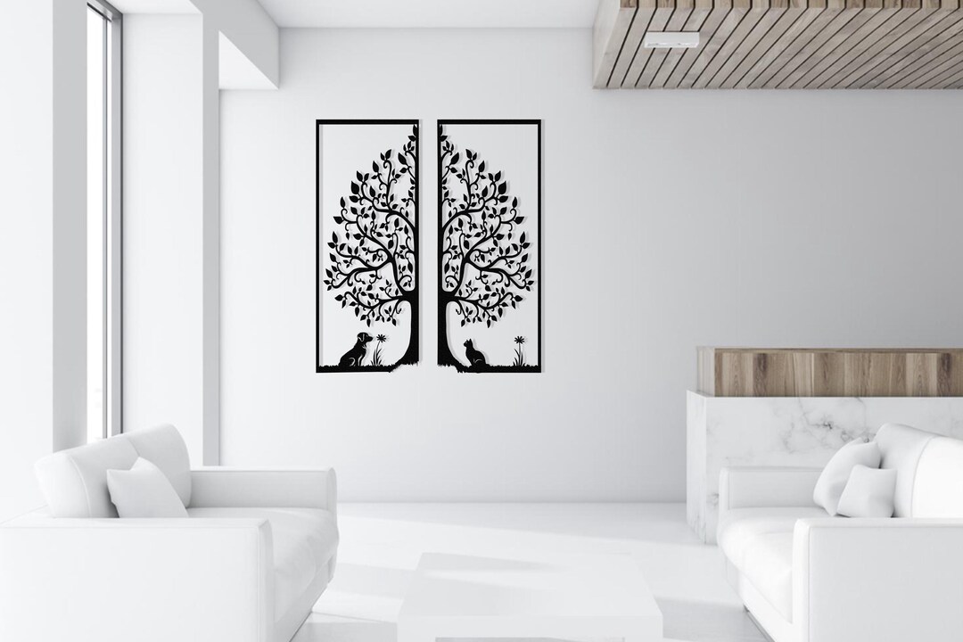 Cat Dog Tree Wall Art, Tree of Life Metal Decor, Cat Dog Metal Art ...