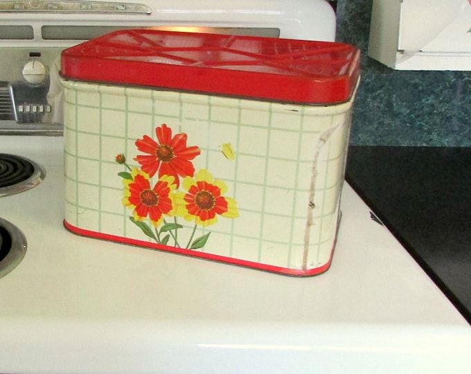 Vintage Bread Box 1940s to 1950s Large Size Metal Bread Box Red Yellow ...