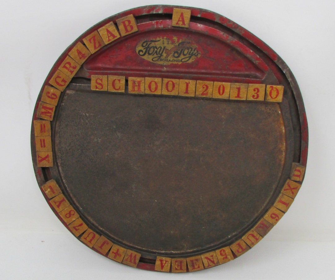 Antique Metal and Wood Alphabet Board Vintage Foxy Toys Letters ...