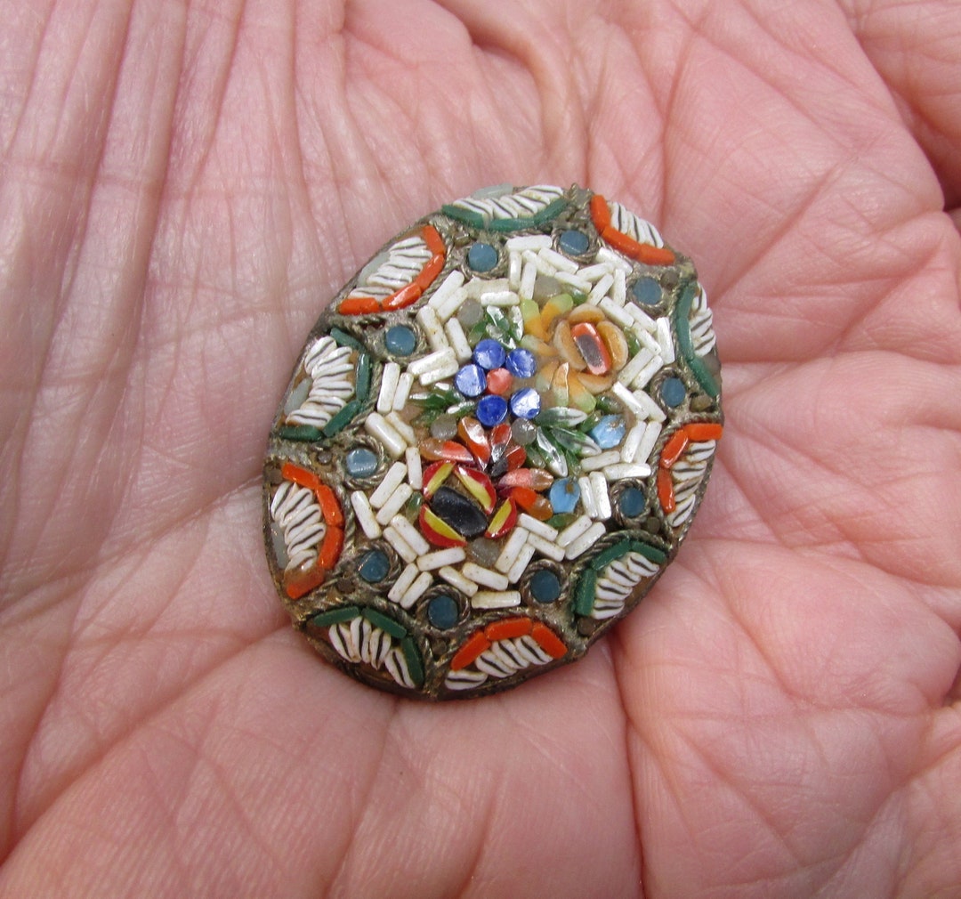 Vintage Tile Brooch Micro Mosaic Tile Floral Brooch Ovsl Mosaic Tile ...