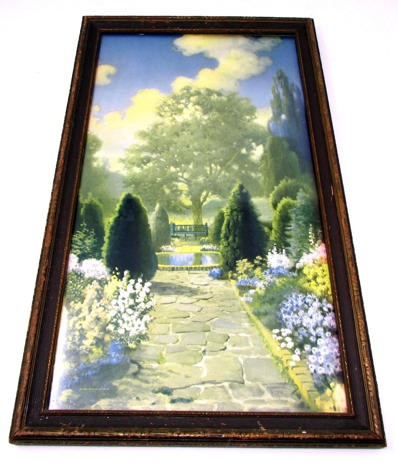Vintage 1920s John Drescher Lithograph – Garden Path Scene Possibly by ...