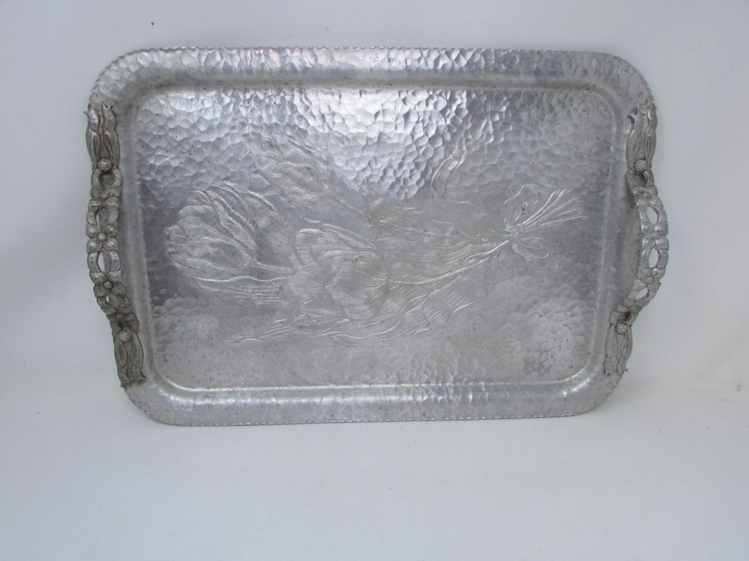 Vintage Ottoman Tray Rodney Kent Hand Wrought Creations Aluminum Tray ...