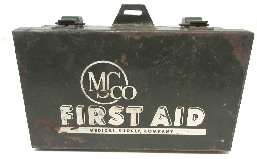 Vintage Industrial Metal First Aid Kit Box Bandages 1940s or Earlier ...