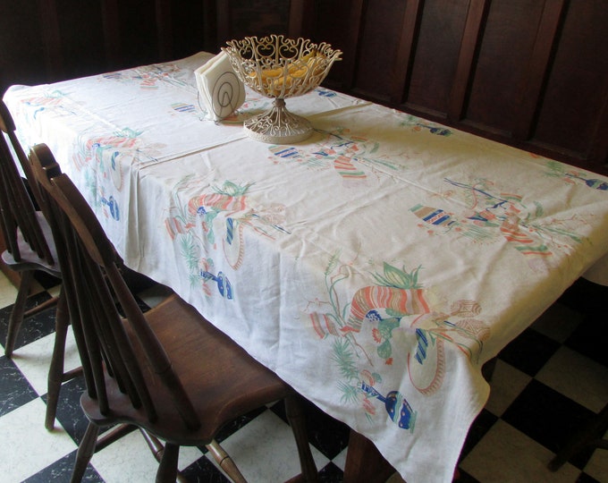 Vintage Tablecloth 1950s 64 X53 Table Cloth Southwestern Design Mexican ...