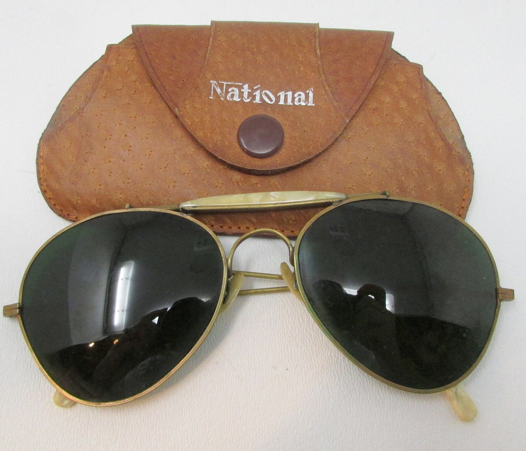 Vintage Aviator Sunglasses Original Leather Case National Aviator ...