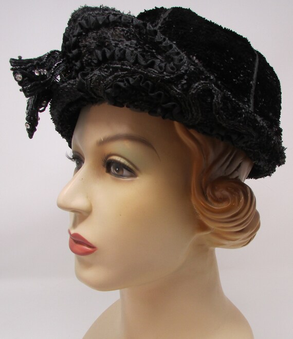 Vintage Hat Flapper Cloche Seattle Designer Black wit… - Gem
