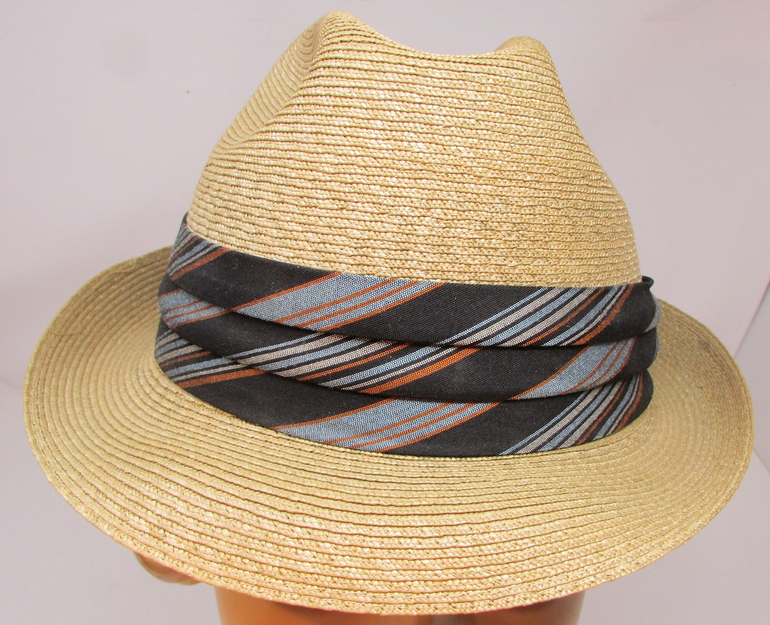 Vintage Genuine Italian Milan Straw Fedora Hat With Striped Band Size 7 ...