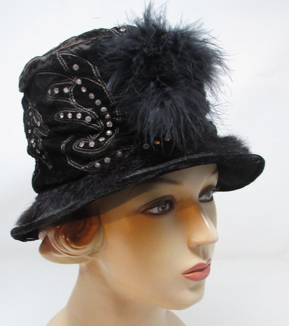 Antique Couture Edwardian Hat Paris Rhinestones, Fur,… - Gem