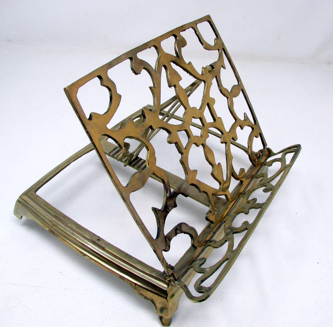 Vintage Book Stand Brass Folding Adjustable Book Stand Easel Cookbook ...