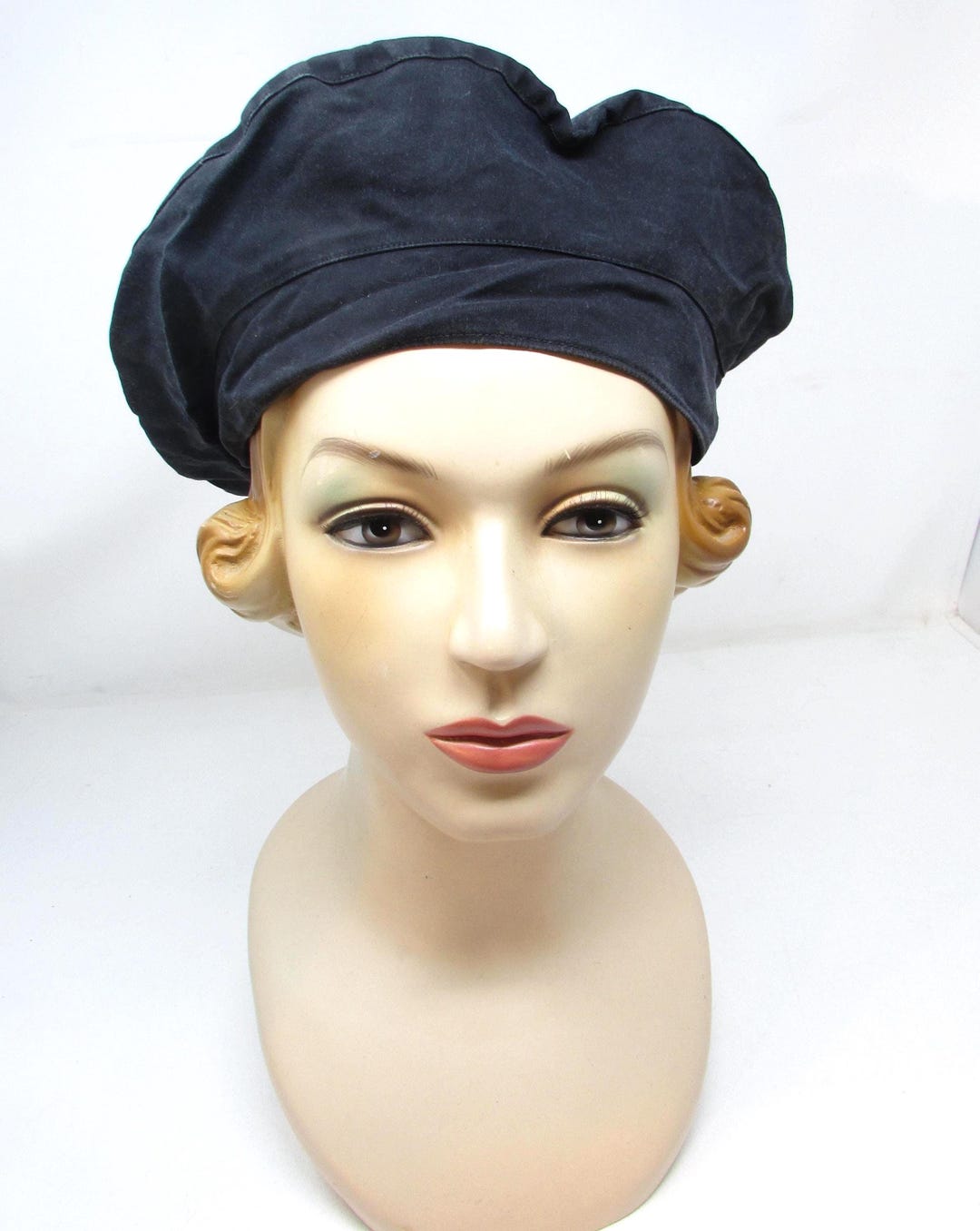 Vintage French Beret or Tam Hat Navy Blue Cotton Hat - Etsy